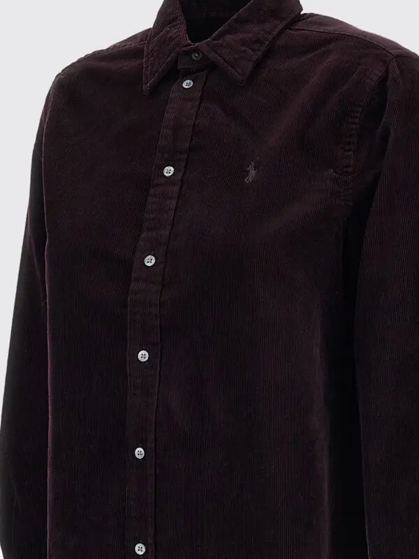 Polo Ralph Lauren Slim Fit Velvet Shirt With Embroidered Pony Logo - Red