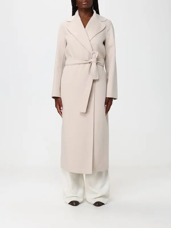 Max Mara Long Belted Wool Robe Coat - White
