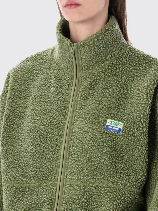 American Vintage Cropped Fleece Jacket With High Neck And Zip Closure - Green