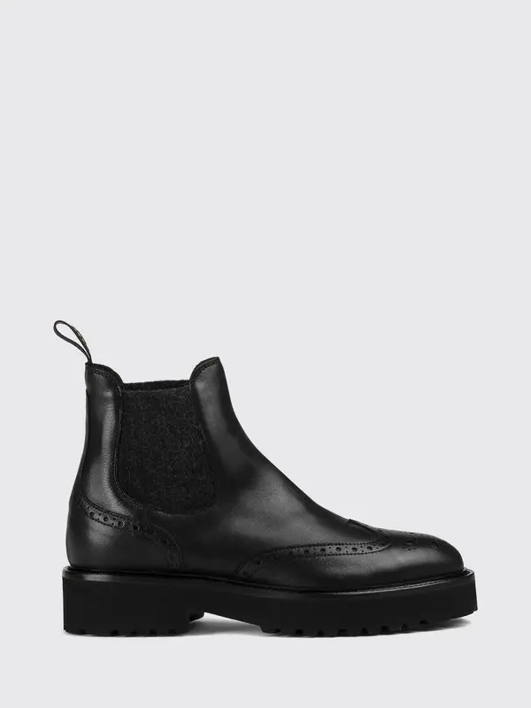 DOUCAL'S Leather Wingtip Chelsea Boots - Black