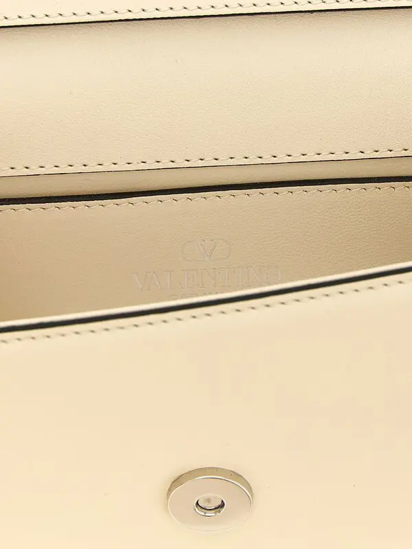 Valentino Garavani Locò Mini Leather Handbag With Crystal Vlogo - Ivory