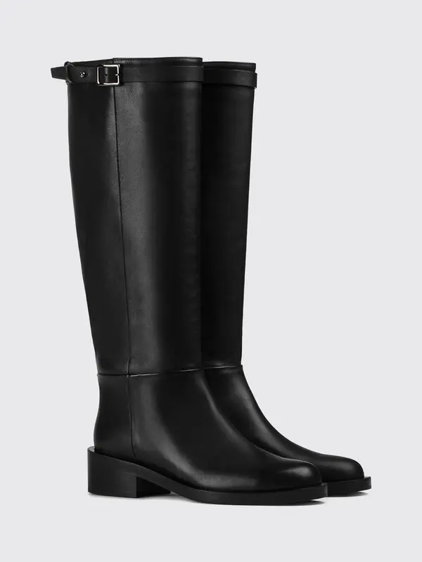 DOUCAL'S Smooth Calfskin Knee-high Boots With Adjustable Straps - Black