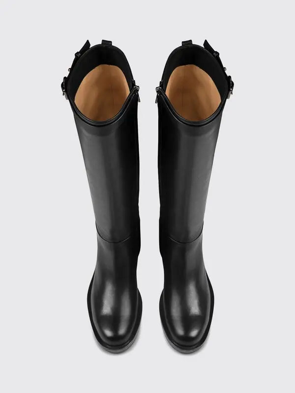DOUCAL'S Smooth Calfskin Knee-high Boots With Adjustable Straps - Black