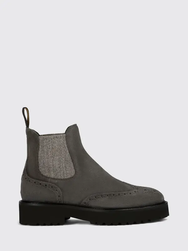 DOUCAL'S Suede Chelsea Boots With Brogue Detailing - Grey