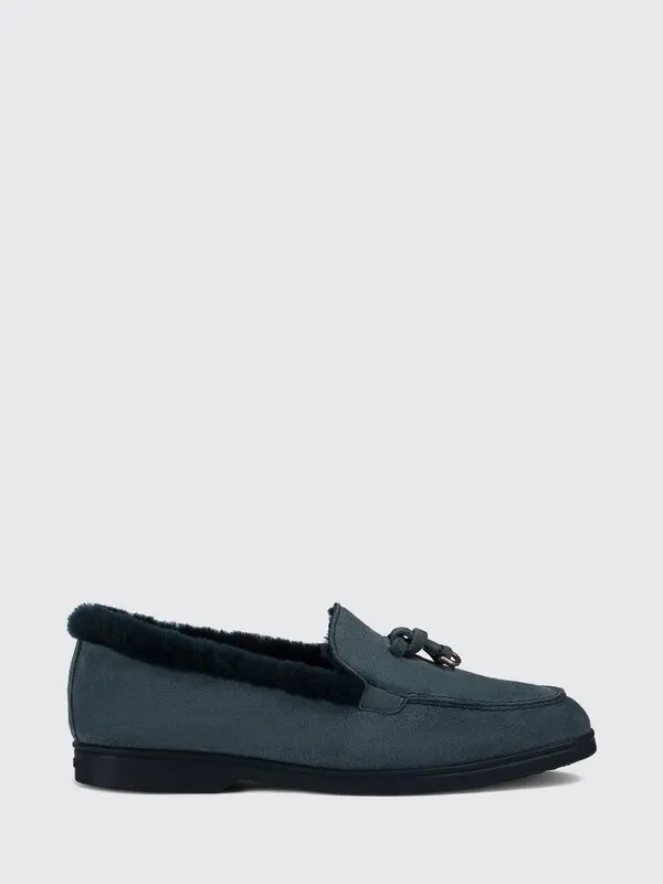 DOUCAL'S Suede Loafers With Shearling Lining - Blue