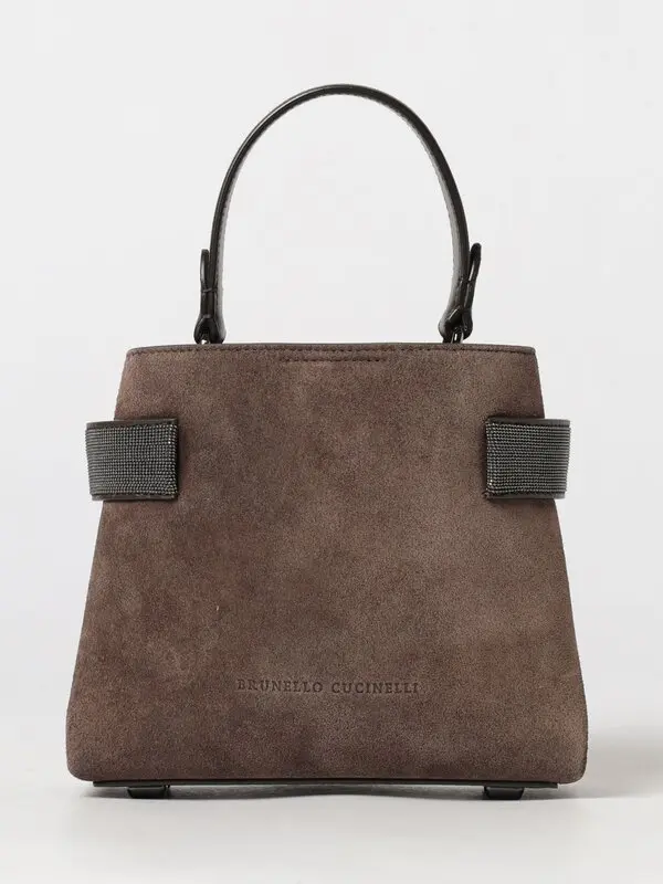 Brunello Cucinelli Small Suede Handbag With Monili Embellishment - Brown