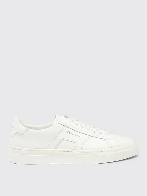 Santoni Low Top Smooth Calf Leather Lace-up Sneakers With Rubber Sole - White