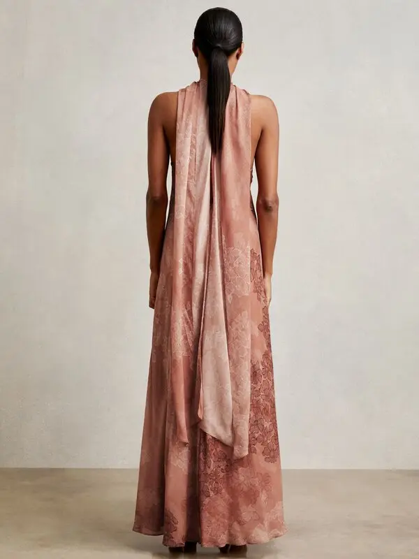 REISS Floral Lace Chiffon Cape Maxi Dress - Light Pink