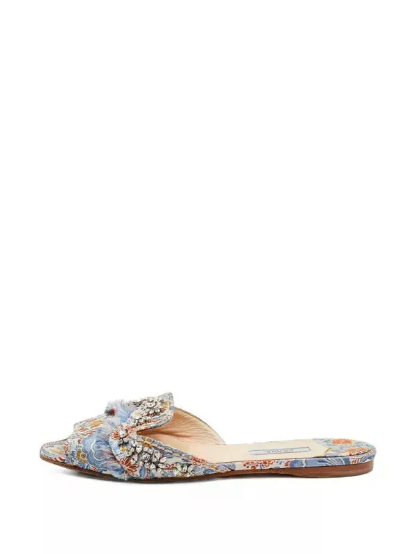 Prada Crystal-embellished Brocade Slide Sandals