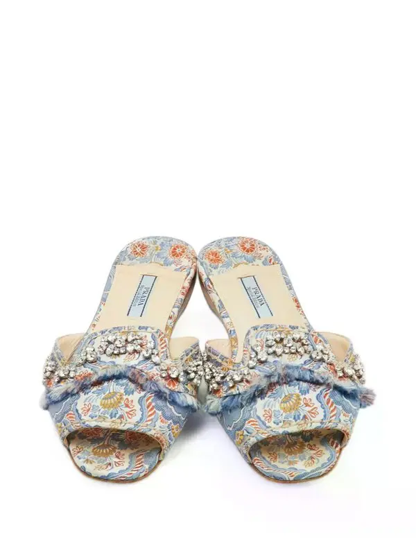 Prada Crystal-embellished Brocade Slide Sandals