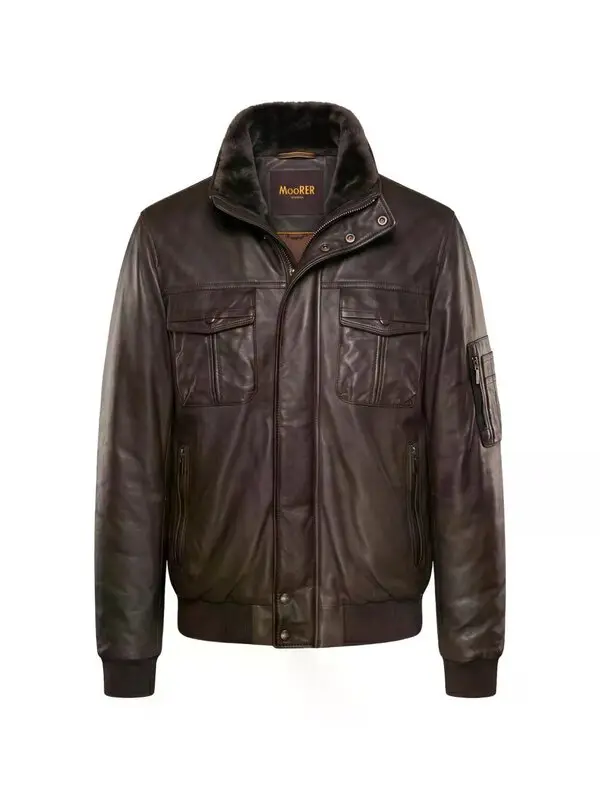MOORER Dark Leather Bomber Jacket