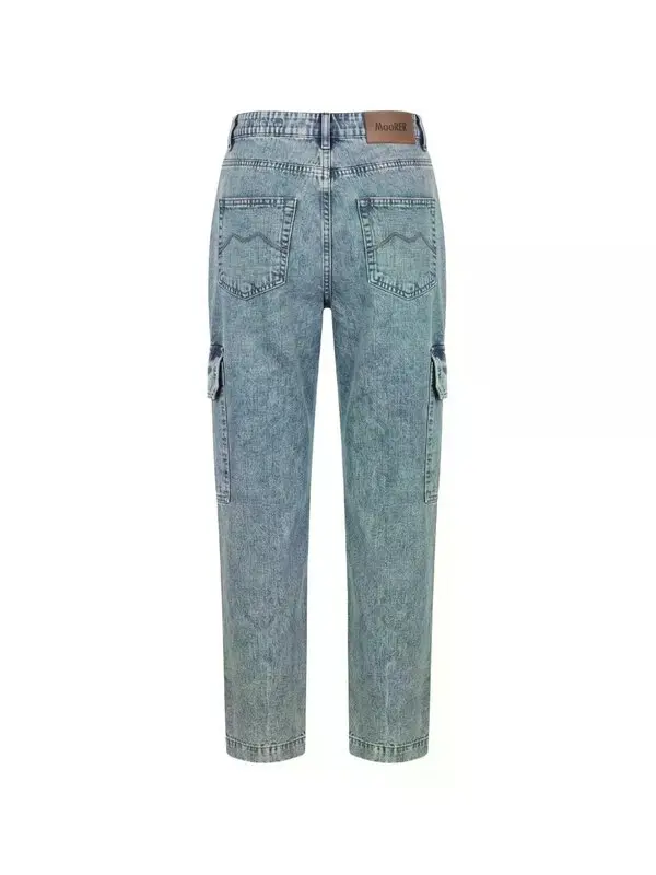 MOORER Lively-101 Acid-wash Cargo-pockets Straight-leg Jeans - Blue