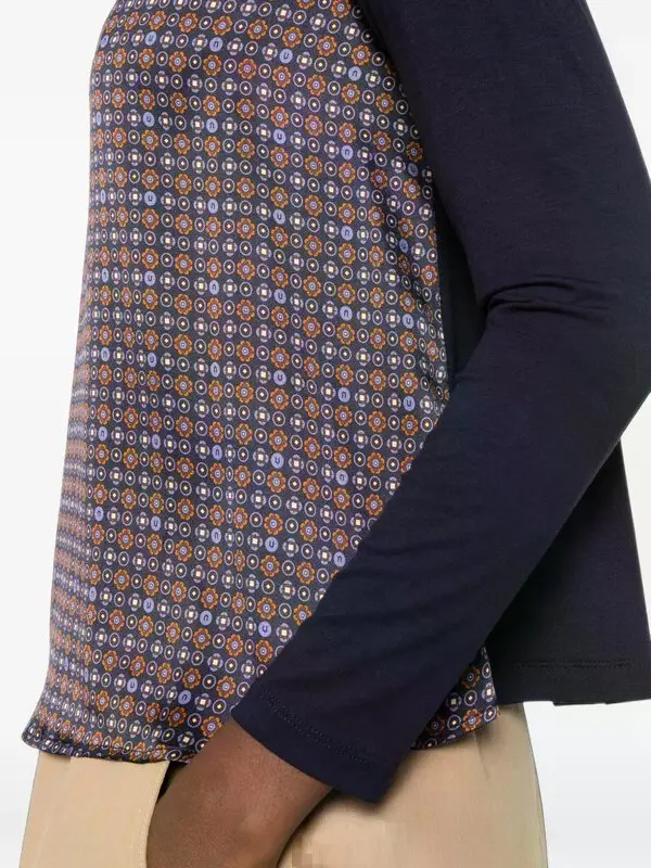 NIU Geometric Print Blouse With Boat Neck And Long Sleeves
