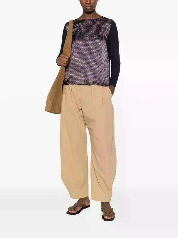 NIU Geometric Print Blouse With Boat Neck And Long Sleeves