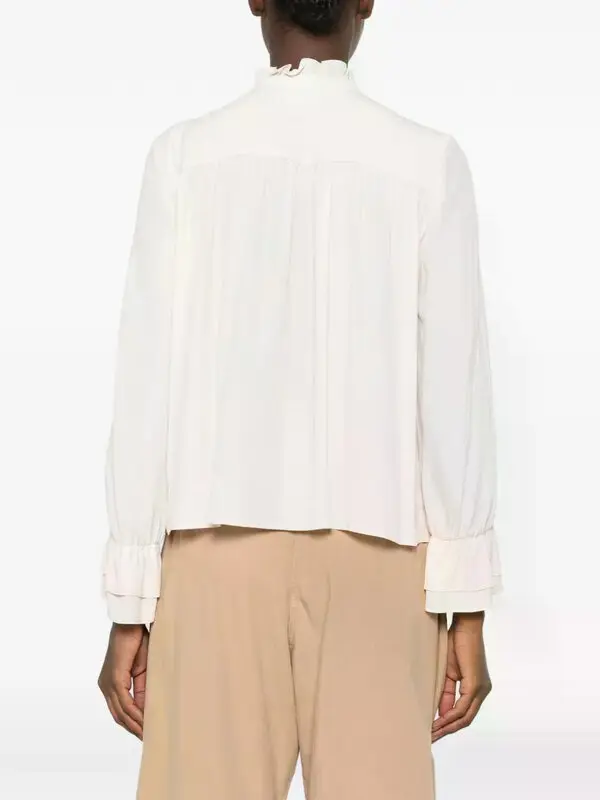 I BLUES Cream Ruffled Trim Long Sleeve Blouse
