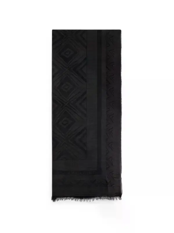 Alberta Ferretti Geometric-print Frayed-edge Scarf - Black