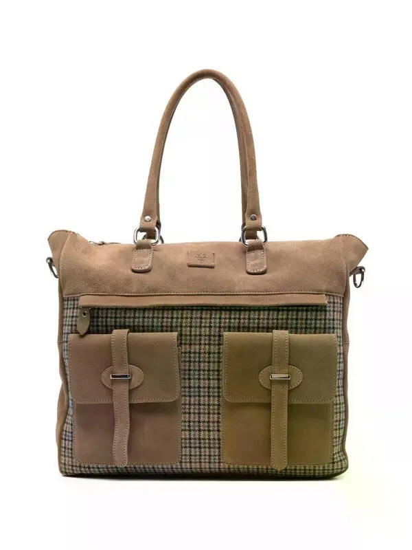 Eleventy Check-pattern Suede-panel Tote Bag