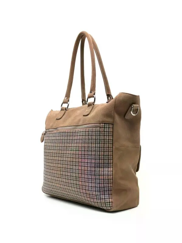 Eleventy Check-pattern Suede-panel Tote Bag