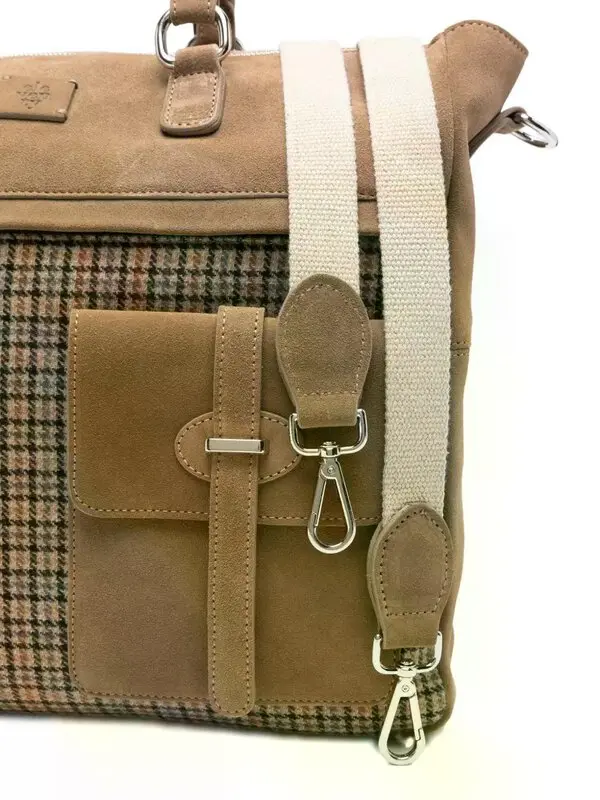 Eleventy Check-pattern Suede-panel Tote Bag