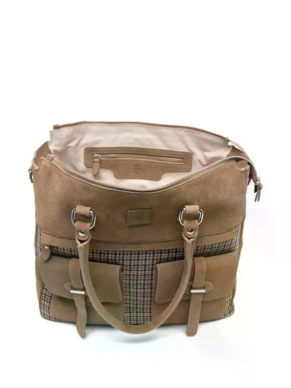 Eleventy Check-pattern Suede-panel Tote Bag