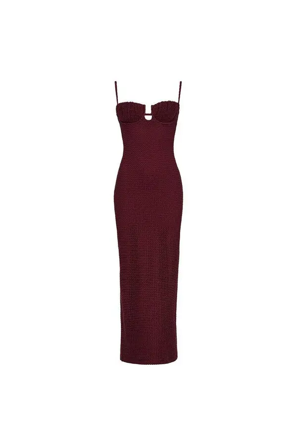 MONTCE Crochet Petal Long Slip Dress - Red