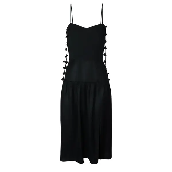 2KSTYLE Peplum Midi Dress With Hand-embellished Tassel Ties - Black