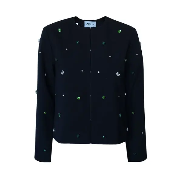2KSTYLE Candy Evening Crystal Hand-embellished Cropped Jacket - Black