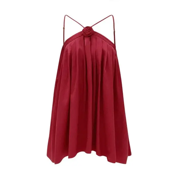 NUAJE NUAJE Lily Rosette Silk Mini Dress In Cherry - Red