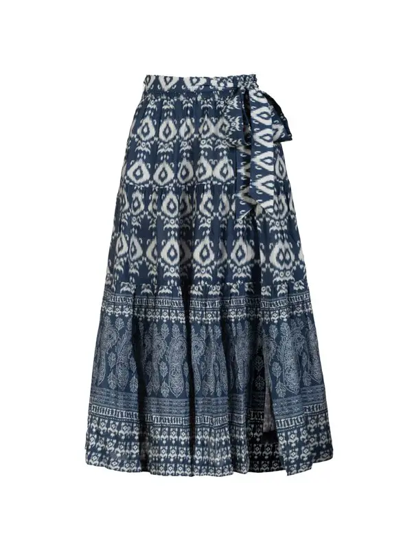CHANGE OF SCENERY Tivara Ikat Tiered Midi Skirt - Blue/white
