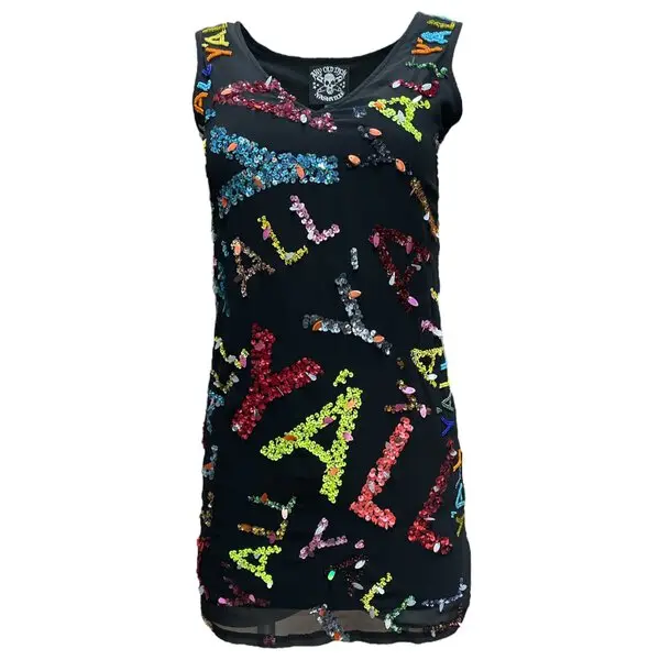 ANY OLD IRON Hand-beaded 'y'all' Short Dress - Black