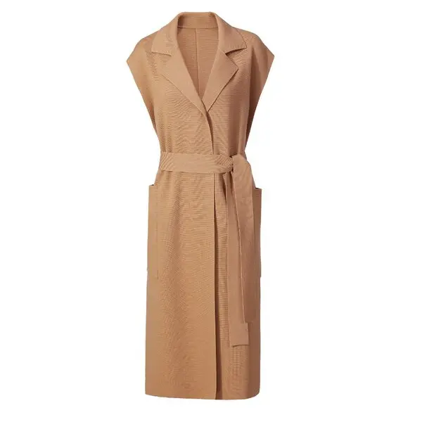 NUAJE NUAJE Marlee Merino Wool Long Cardigan Vest Camel - Brown