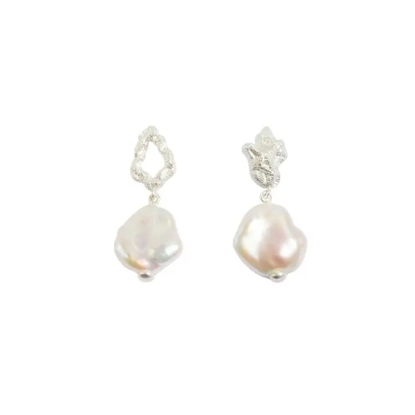 CLAIRE HILL DESIGNS Pearl Lichen Drop Earrings - Silver