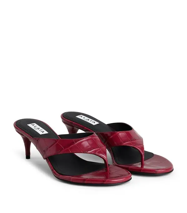 Alaïa Croc-embossed Leather Thong Mules 55 - Red