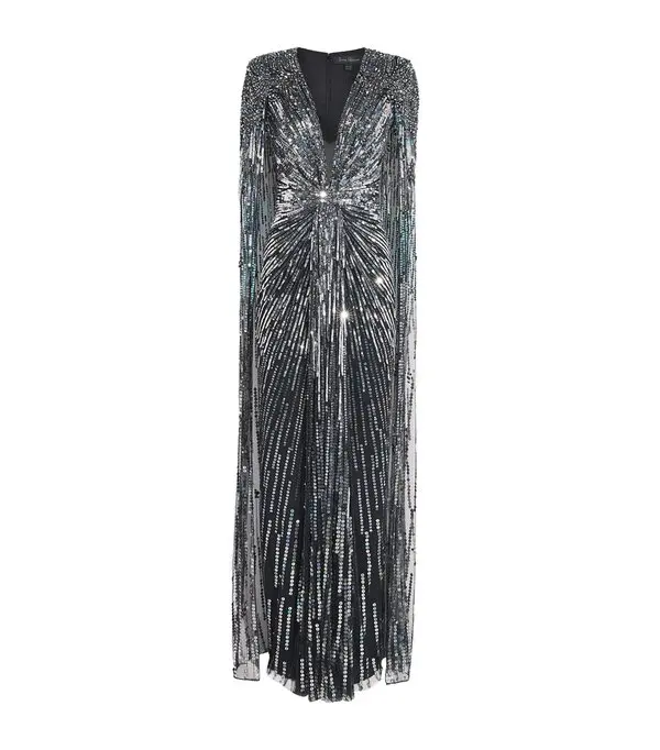 Jenny Packham Embellished Cape Gown - Metallic