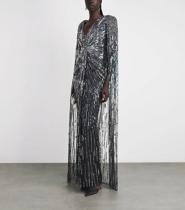 Jenny Packham Embellished Cape Gown - Metallic