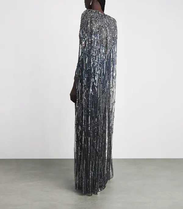 Jenny Packham Embellished Cape Gown - Metallic