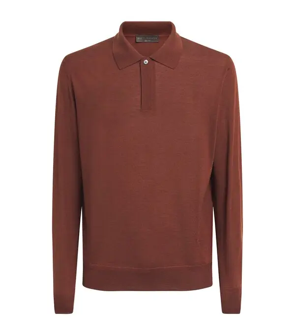 BRETT JOHNSON Cashmere-silk Long-sleeve Polo Shirt