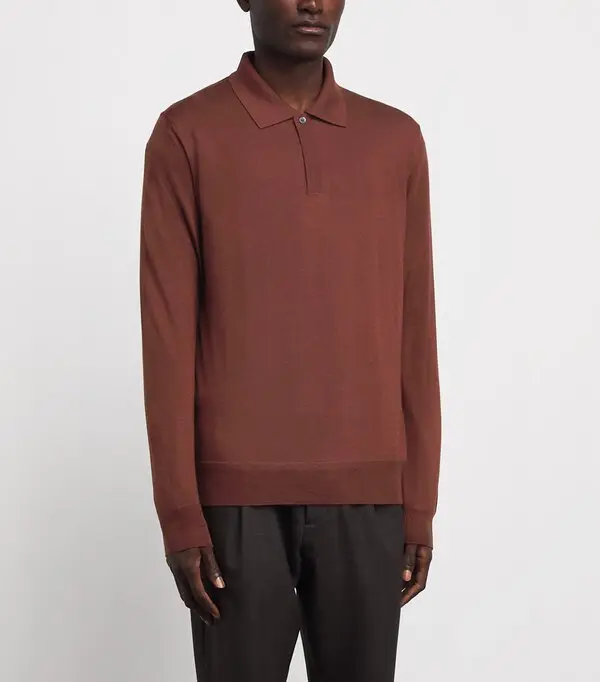 BRETT JOHNSON Cashmere-silk Long-sleeve Polo Shirt