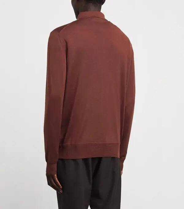 BRETT JOHNSON Cashmere-silk Long-sleeve Polo Shirt