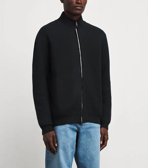 BRETT JOHNSON Virgin Wool Cable-knit Zip-up Cardigan