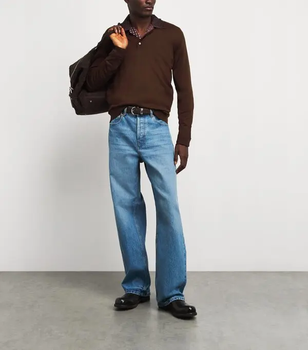 BRETT JOHNSON Virgin Wool Long-sleeve Polo Shirt