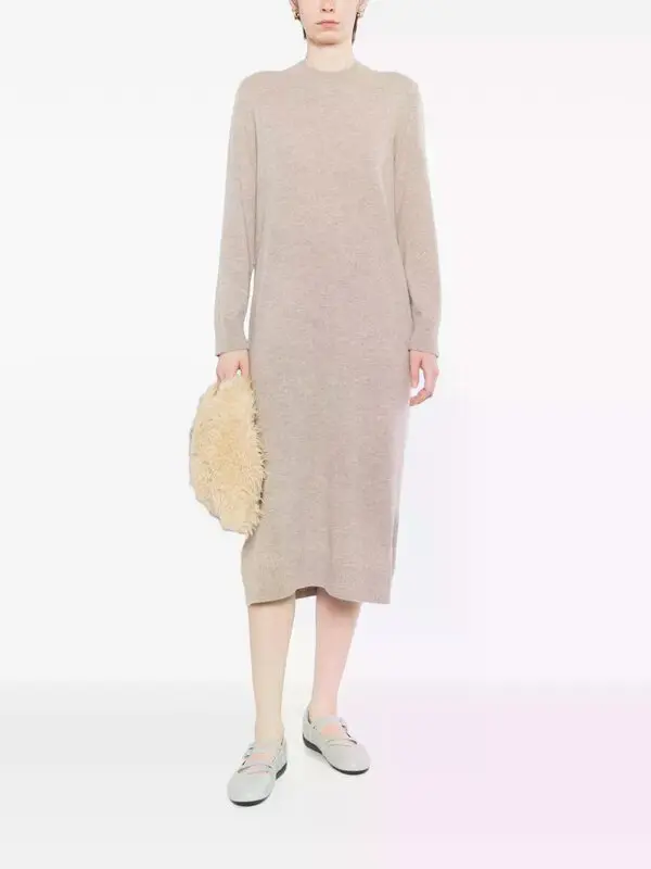 N.peal Round Neck Cashmere Midi Dress With Ribbed Details