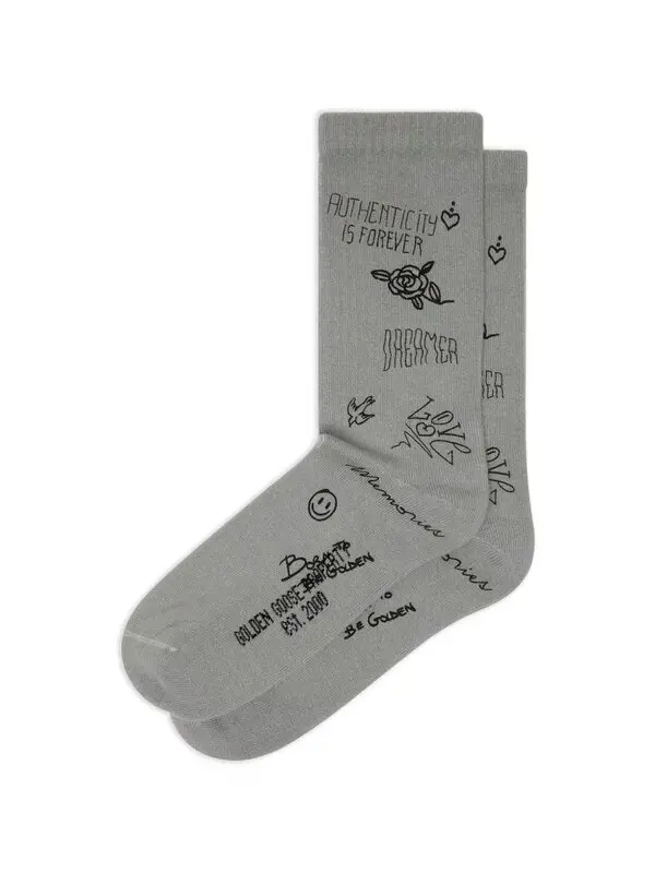 GOLDEN GOOSE High Ribbed Doodles Print Socks - Grey