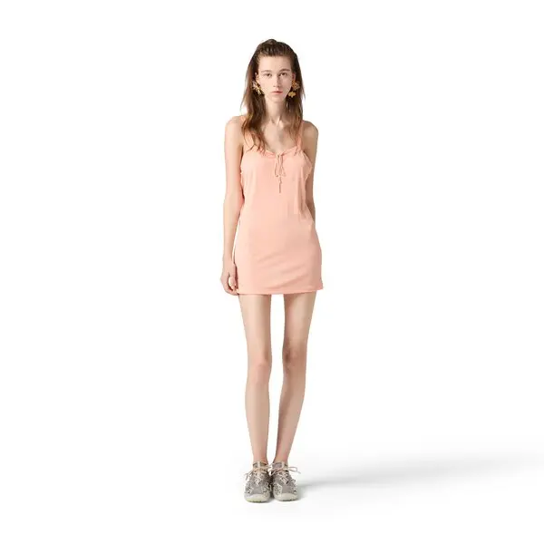 Miu Miu Garment-dyed Silk Mini Dress With Bow Detail - Peach