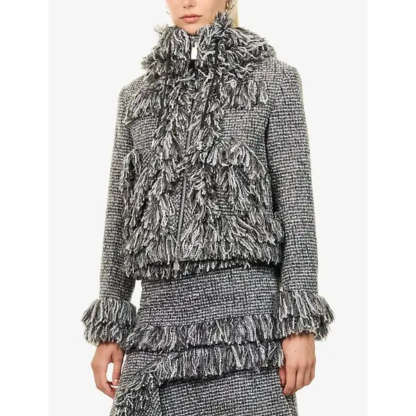 Sacai Tassel-trim Hooded Tweed Jacket