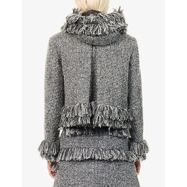 Sacai Tassel-trim Hooded Tweed Jacket