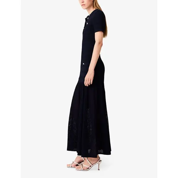 Maje Pointelle Short-sleeve Stretch-knit Maxi Dress