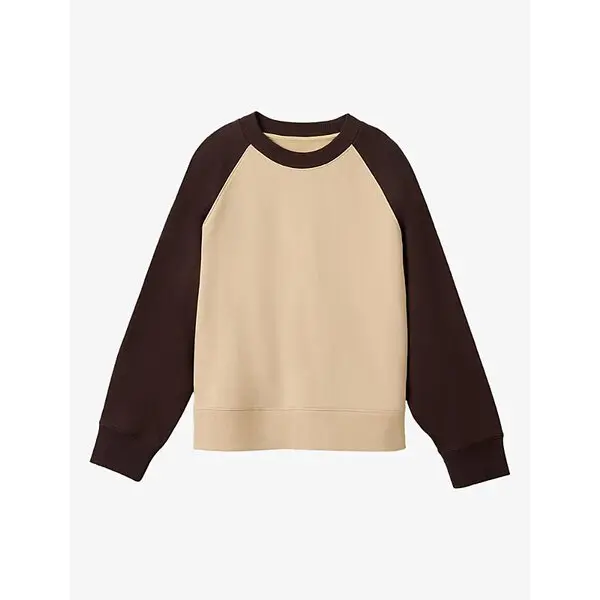 Whistles Crewneck Contrast-sleeve Cotton Sweatshirt