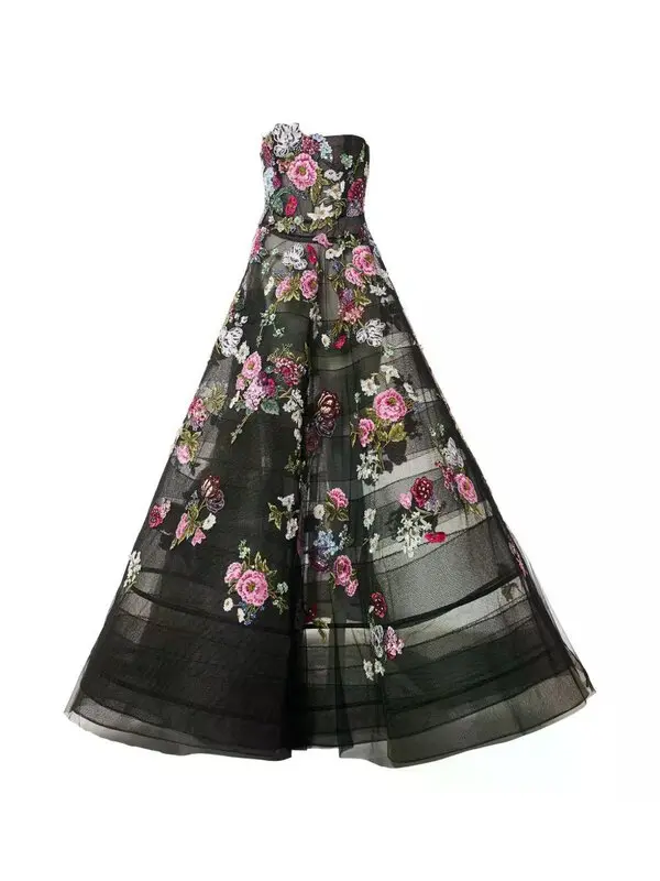 Carolina Herrera Floral Embroidered Sleeveless Maxi Dress