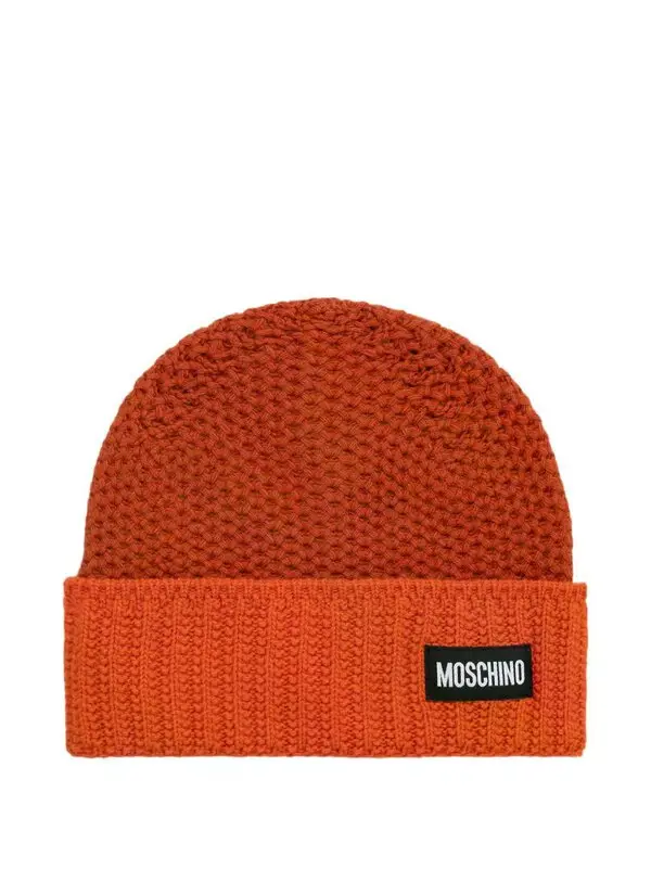 Moschino Patch Chunky-knit Wool Beanie - Orange